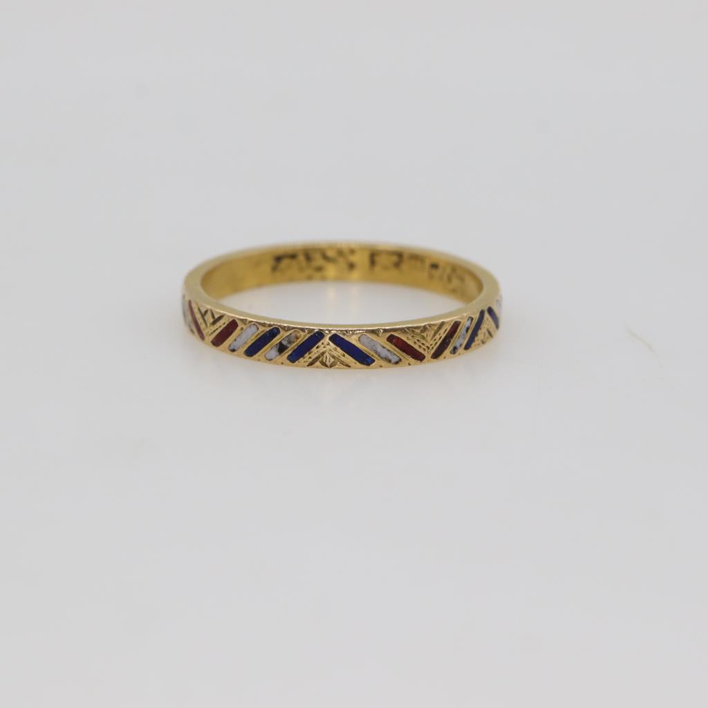 20kt Gold Red, White And Blue Stone Inlay Band | Property Room