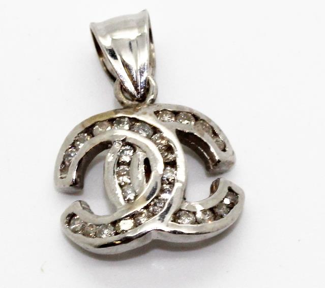 2.1g 14kt White Gold Chanel Logo Pendant With Small Diamond Accents ...