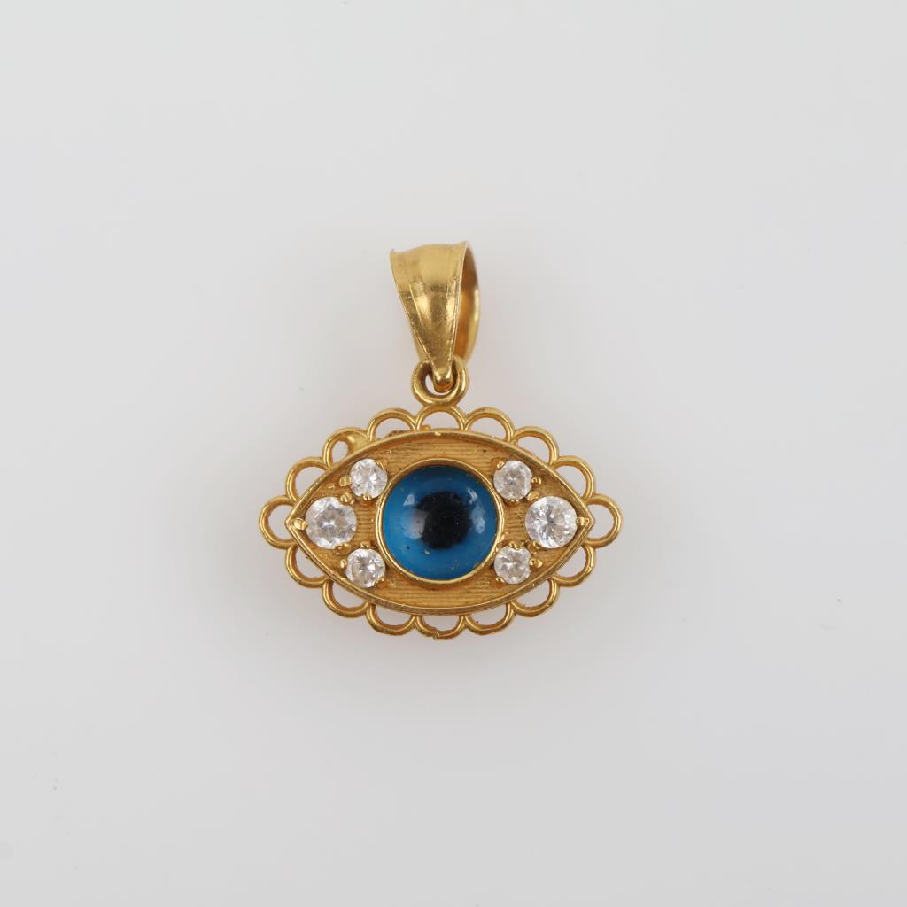 21kt Gold Blue And Clear Stone Eye Pendant | Property Room