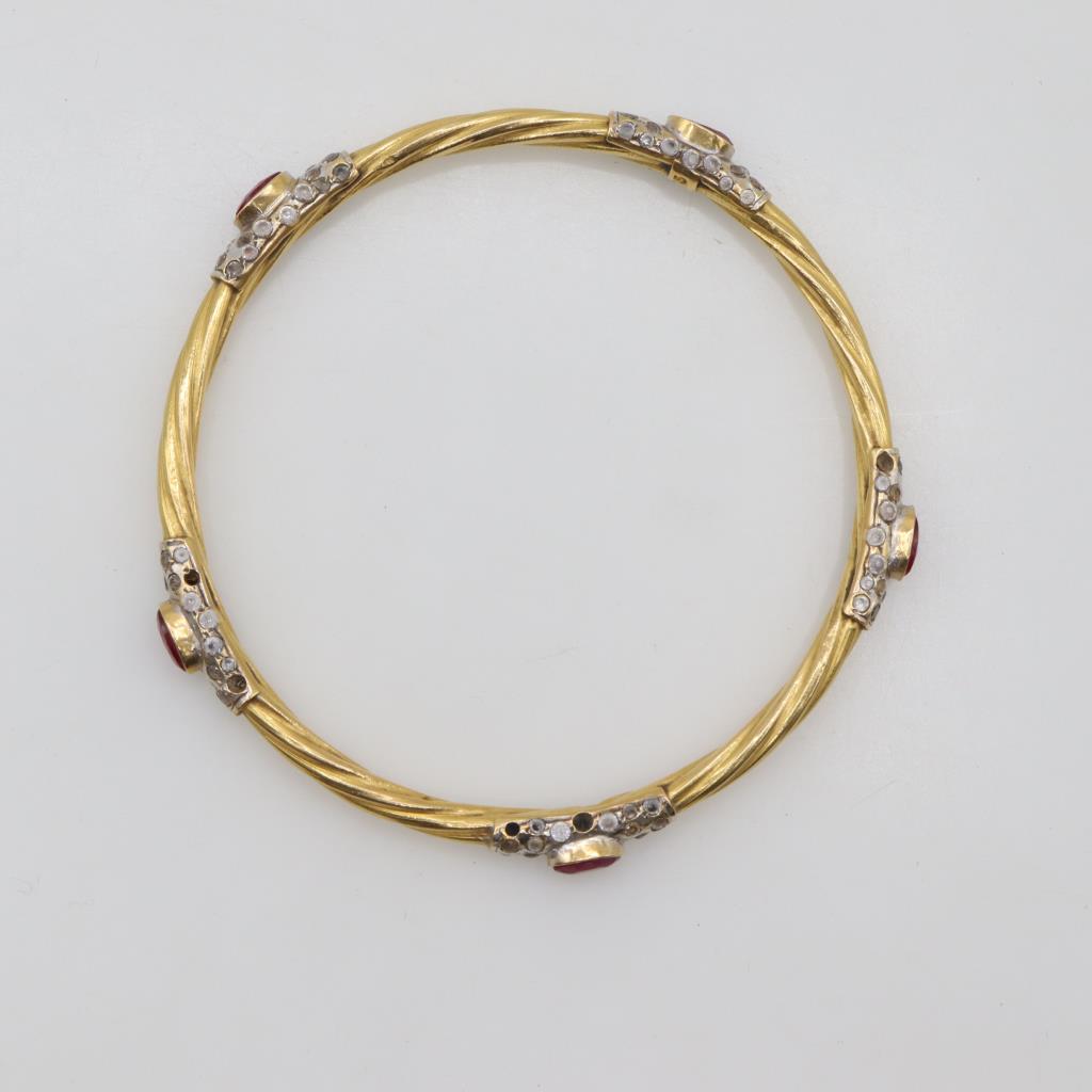 21kt Two-Tone Gold Clear Stone Red Stone Bangle | Property Room