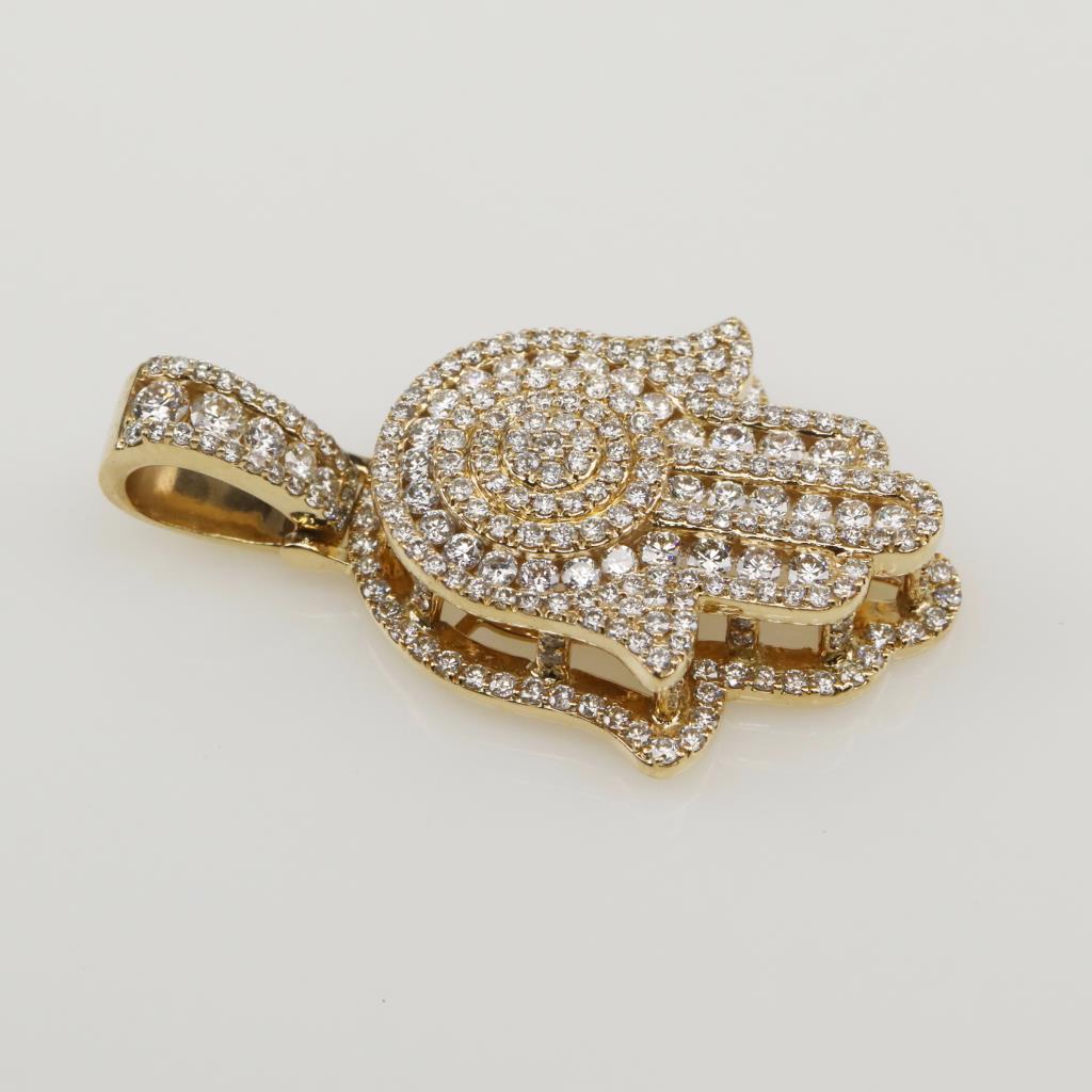 2.22cts TW Diamond 10kt Gold Hand Pendant-Evaluated By Our Certified ...