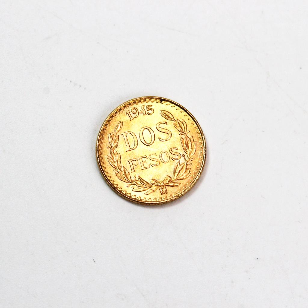 22kt Gold 1945 Dos Pesos Mexican Coin | Property Room