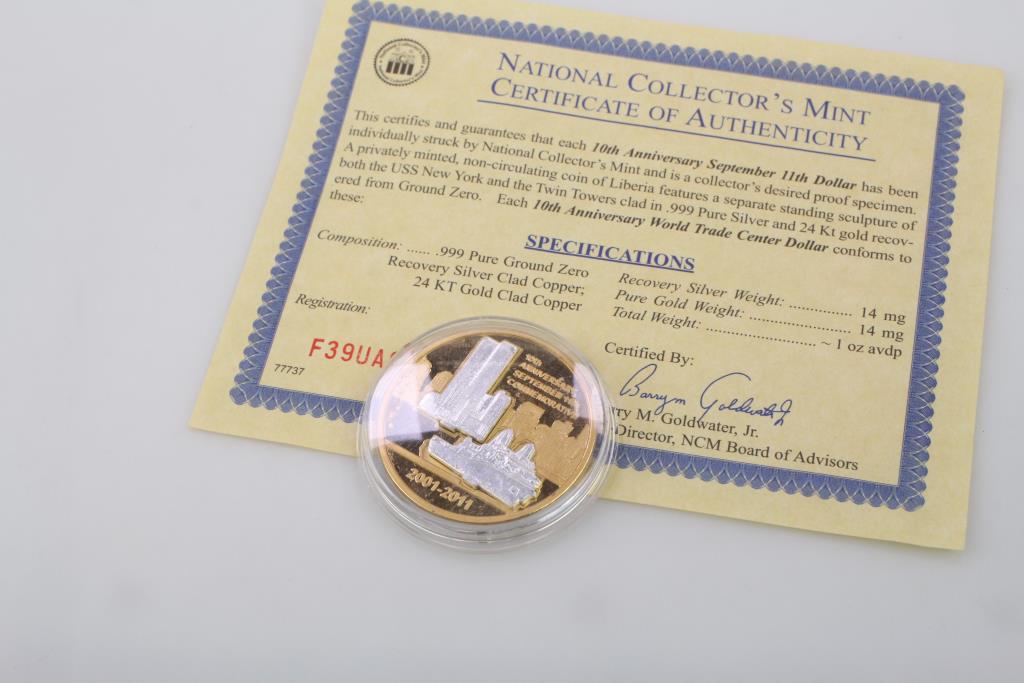 24k Gold Clad 10th Anniversary Sept 11 Commemorative Coin | Property Room