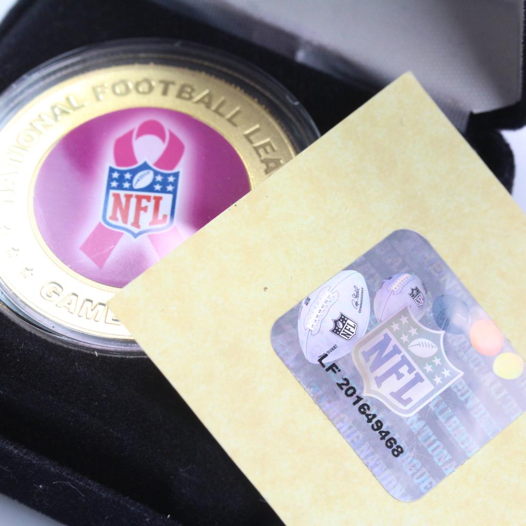 24k Gold Overlay NFL Breast Cancer Awareness Commemorative Game Coin ...