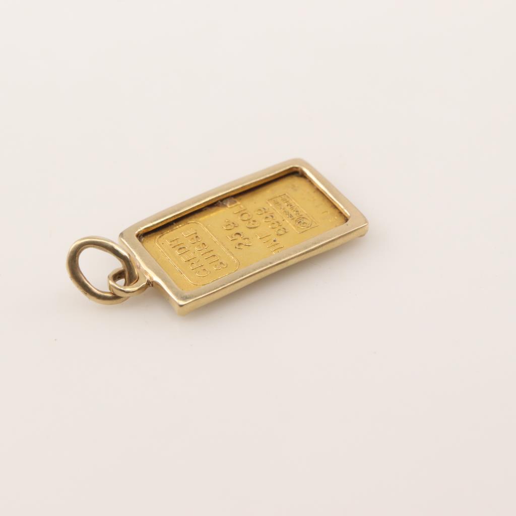24kt Gold Credit Suisse 2.5g Bar in 14kt Gold Pendant | Property Room
