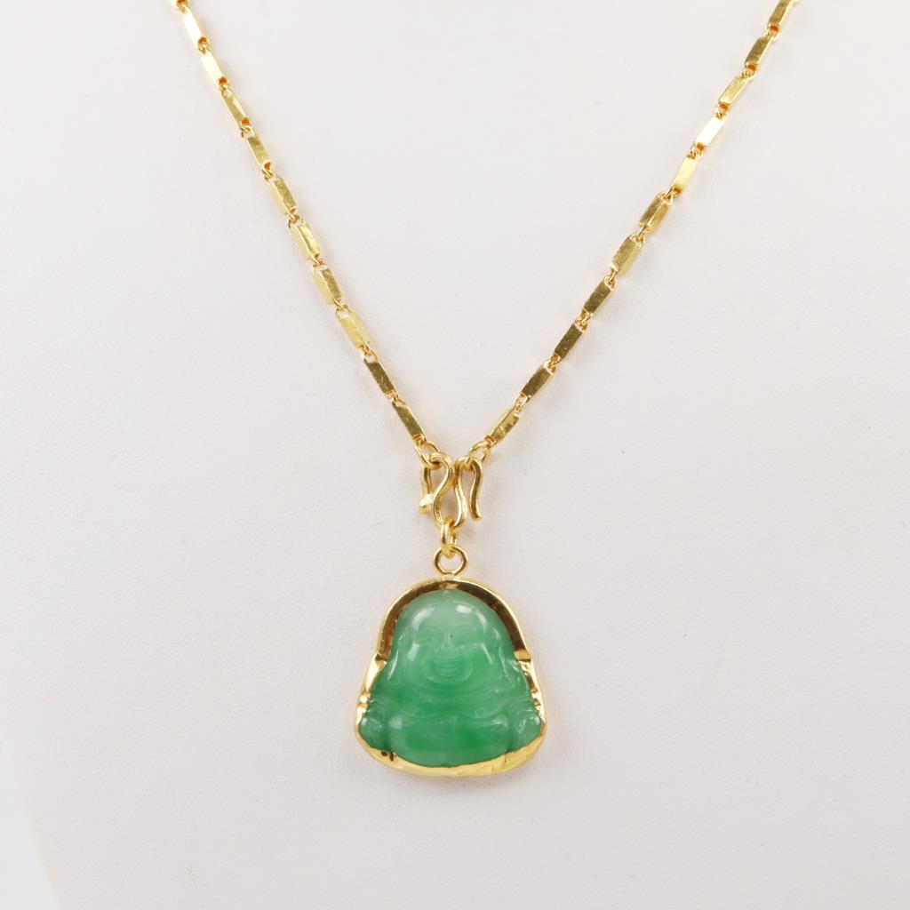 24kt Gold Necklace Carved Jadeite Jade Pendant-Evaluated By Our ...
