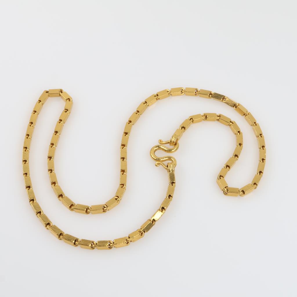 24kt Gold Rectangular Block Link Chain Necklace- Evaluated By Our ...
