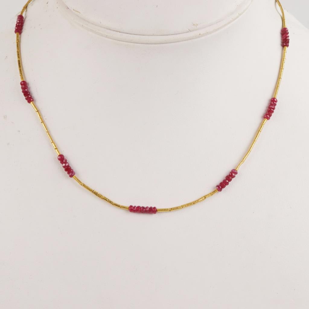 24kt Gold Ruby Beaded Necklace-Evaluated By Our Certified Gemologist ...