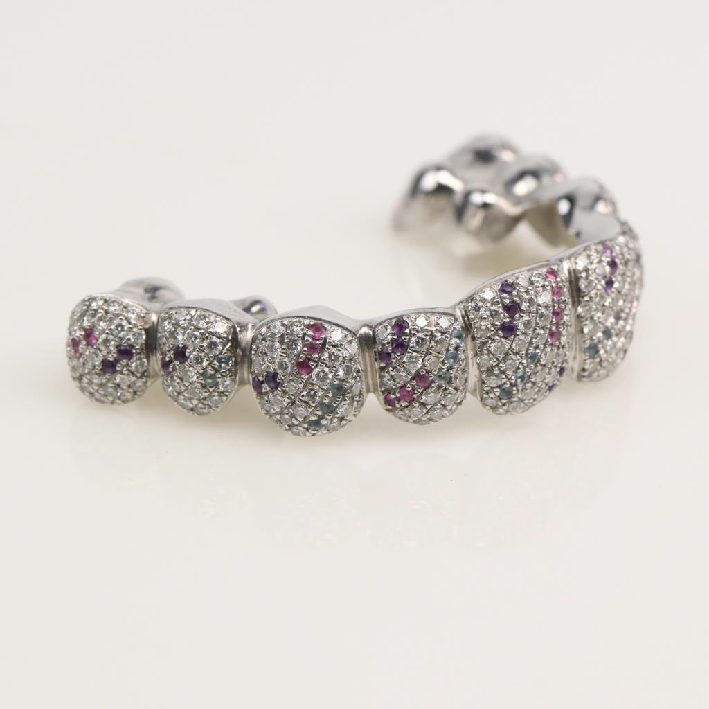2.51ctTW Diamond Ruby Blue Topaz Amethyst White Gold Tooth Grill ...