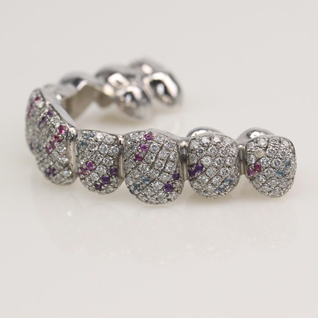 2.51ctTW Diamond Ruby Blue Topaz Amethyst White Gold Tooth Grill ...