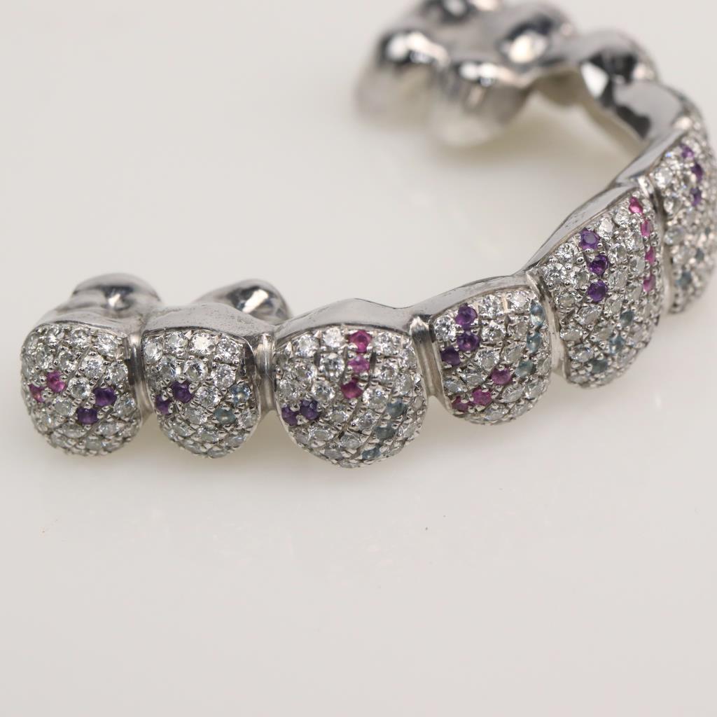 2.51ctTW Diamond Ruby Blue Topaz Amethyst White Gold Tooth Grill ...