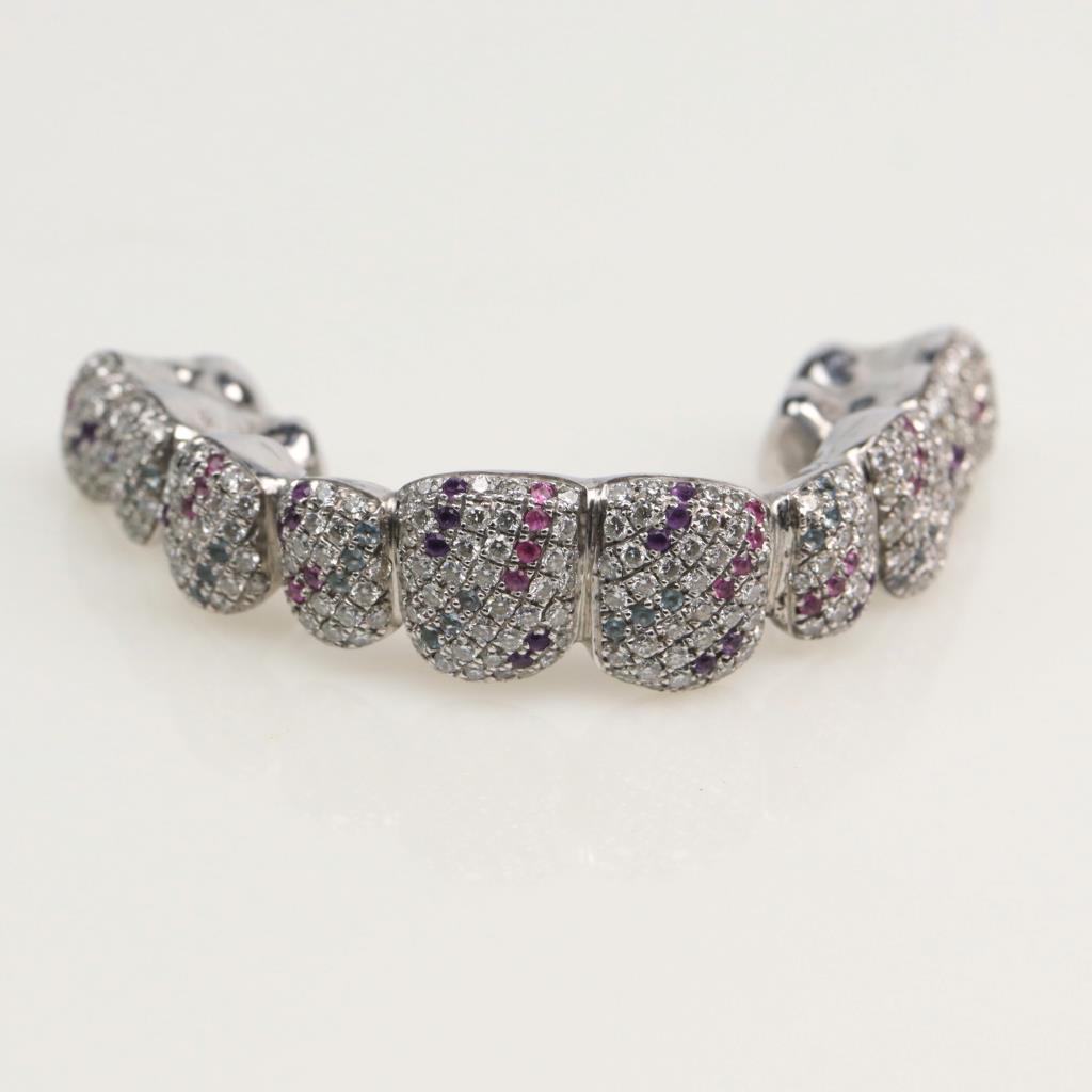 2.51ctTW Diamond Ruby Blue Topaz Amethyst White Gold Tooth Grill ...