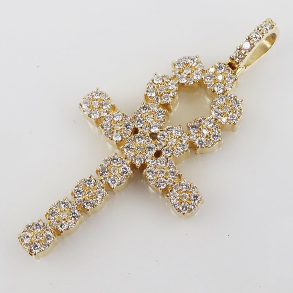 2.52cts TW Diamond 14kt Gold Ankh Pendant - Evaluated By Our Certified ...