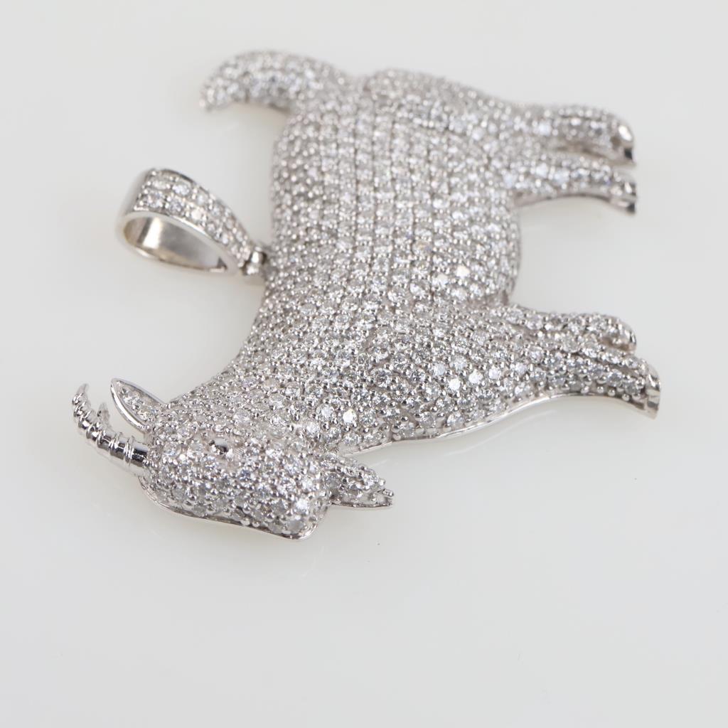 2.57cts TW Diamond 14kt White Gold Goat Pendant-Evaluated By Our ...