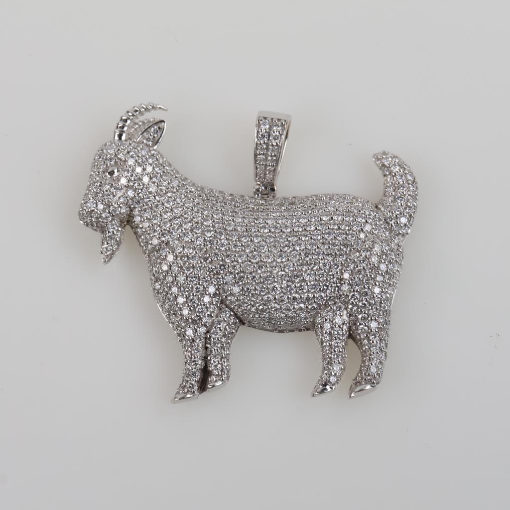 2.57cts TW Diamond 14kt White Gold Goat Pendant-Evaluated By Our ...