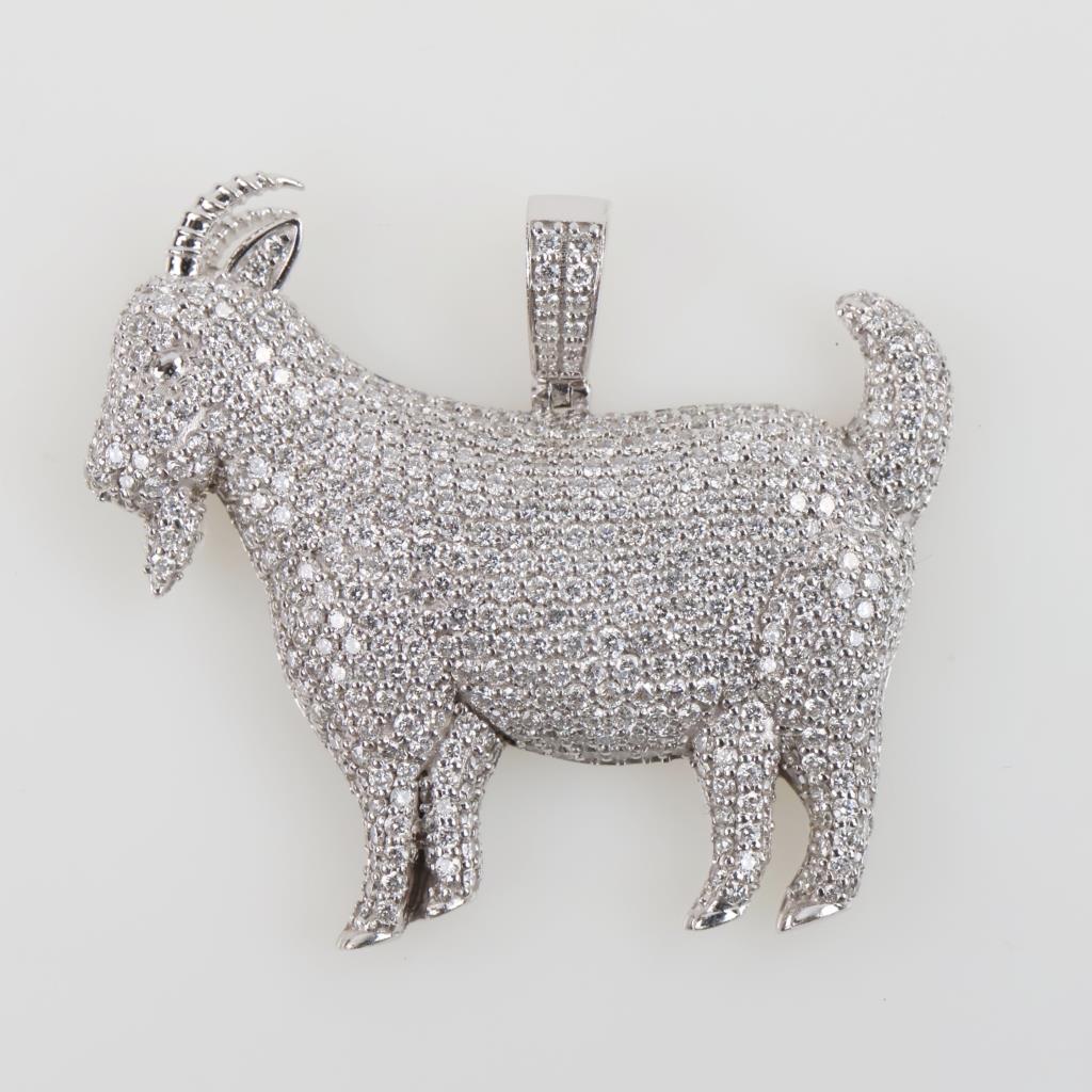 2.57cts TW Diamond 14kt White Gold Goat Pendant-Evaluated By Our ...