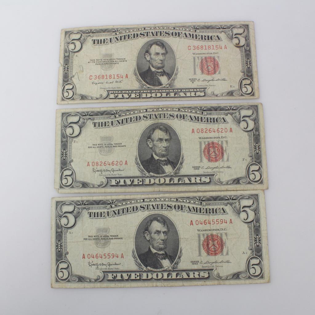 3 $5 Red Seal Bank Notes | Property Room