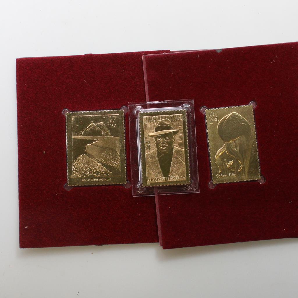 3 First Day Issue Gold Plated Replica Stamp | Property Room