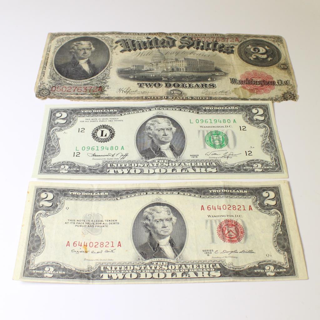 3 Mixed Dates U.S. Jefferson $2 Banknotes | Property Room