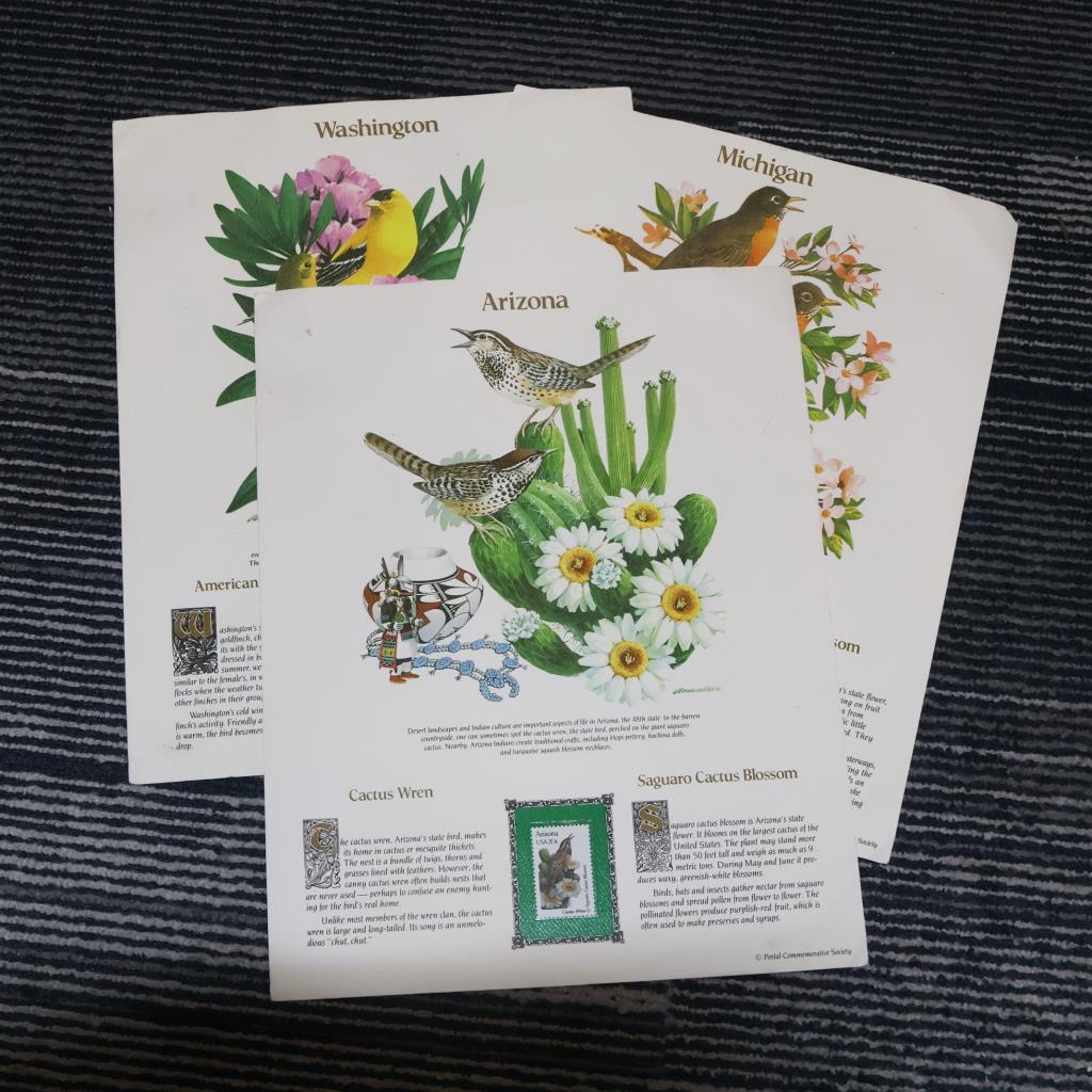 3 US State Bird And Flowers Mint Stamps, Philatelic Masterpieces ...