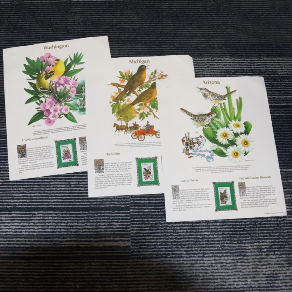 3 US State Bird And Flowers Mint Stamps, Philatelic Masterpieces ...