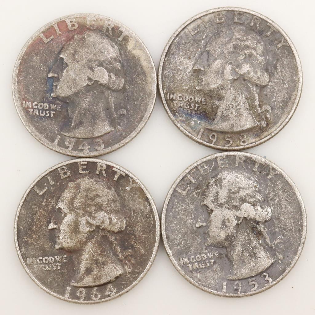 4 US Washington Silver Quarters | Property Room