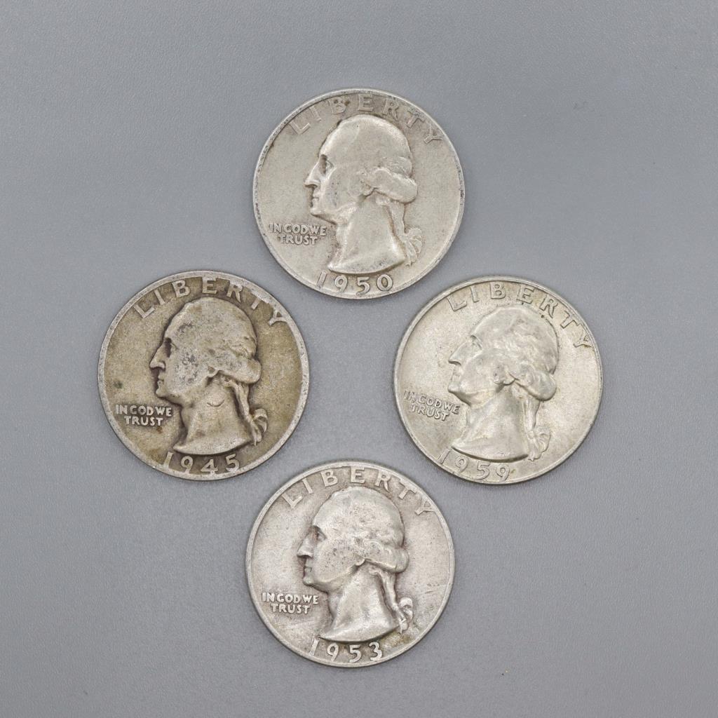 4 US Washington Silver Quarters | Property Room