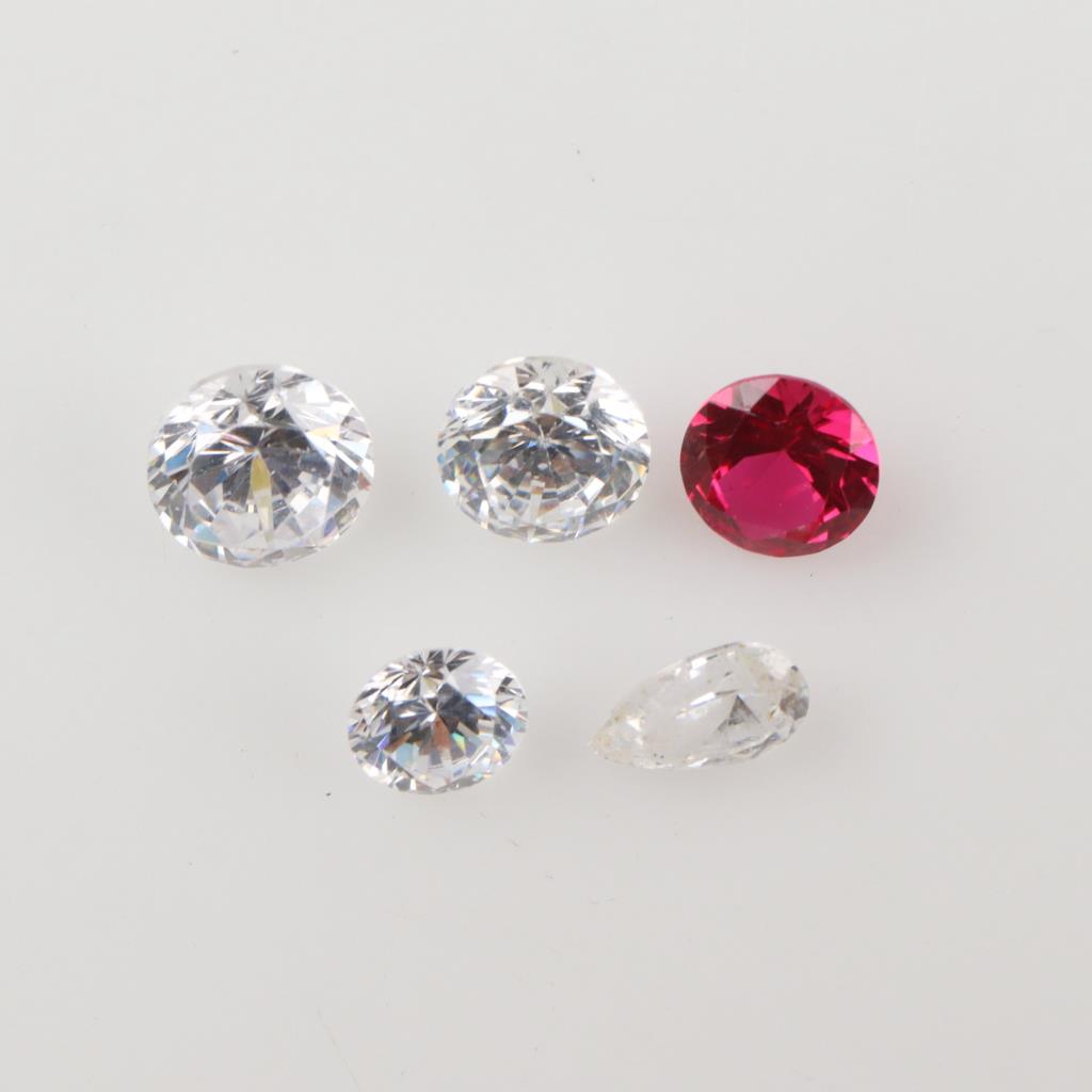 5 Red And Clear Faceted Loose Jewelry Craft Stone | Property Room