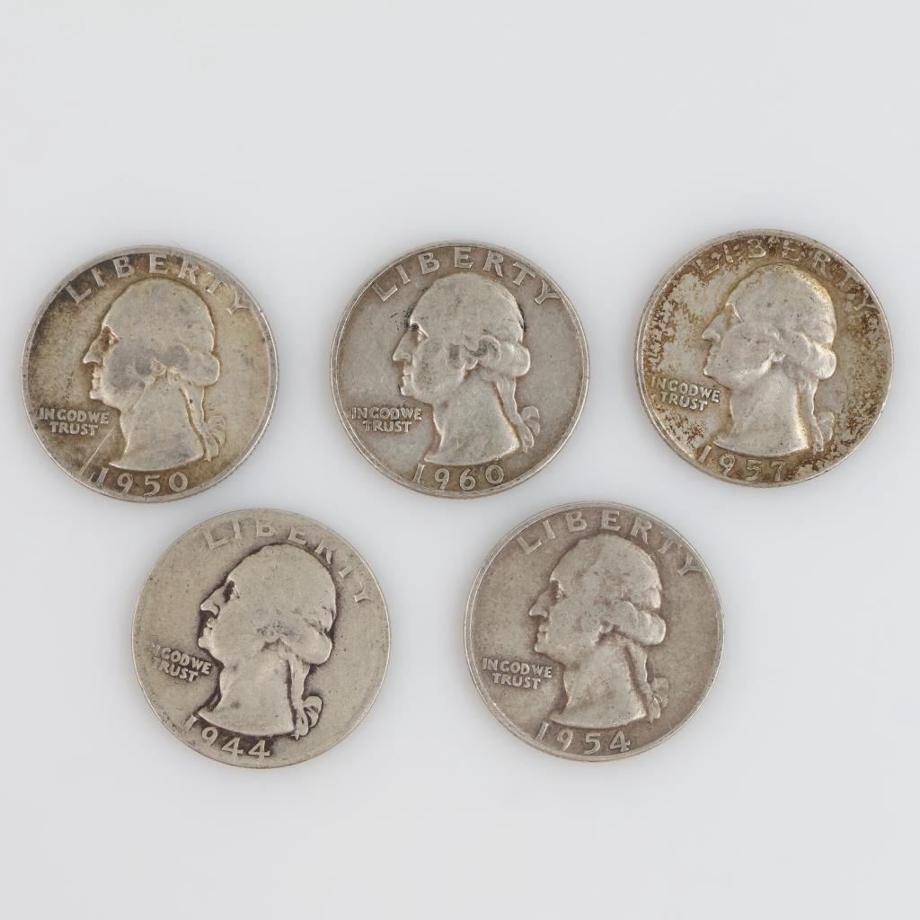 5 US Washington Silver Quarters | Property Room