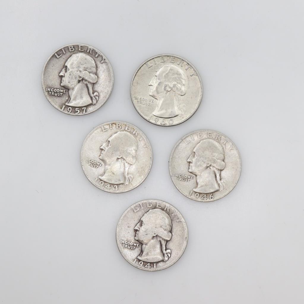 5 US Washington Silver Quarters | Property Room