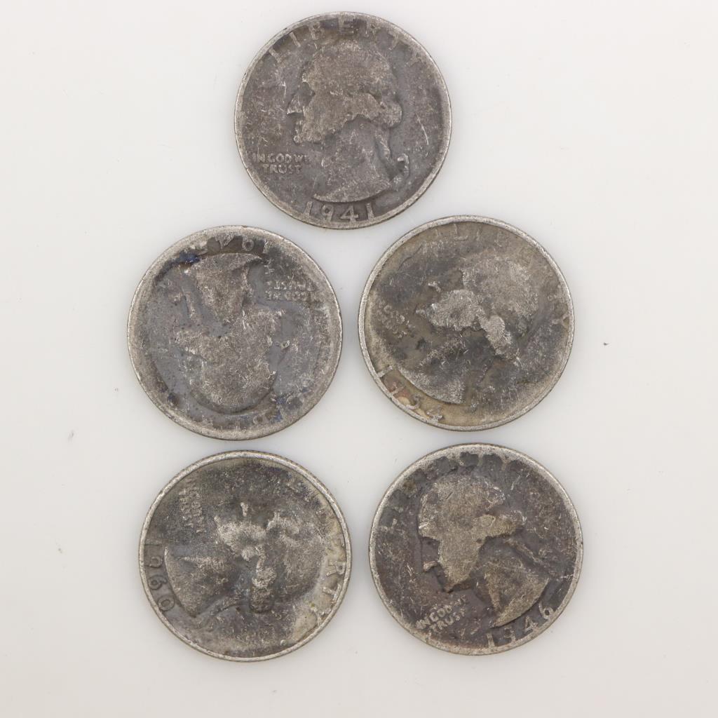 5 US Washington Silver Quarters | Property Room