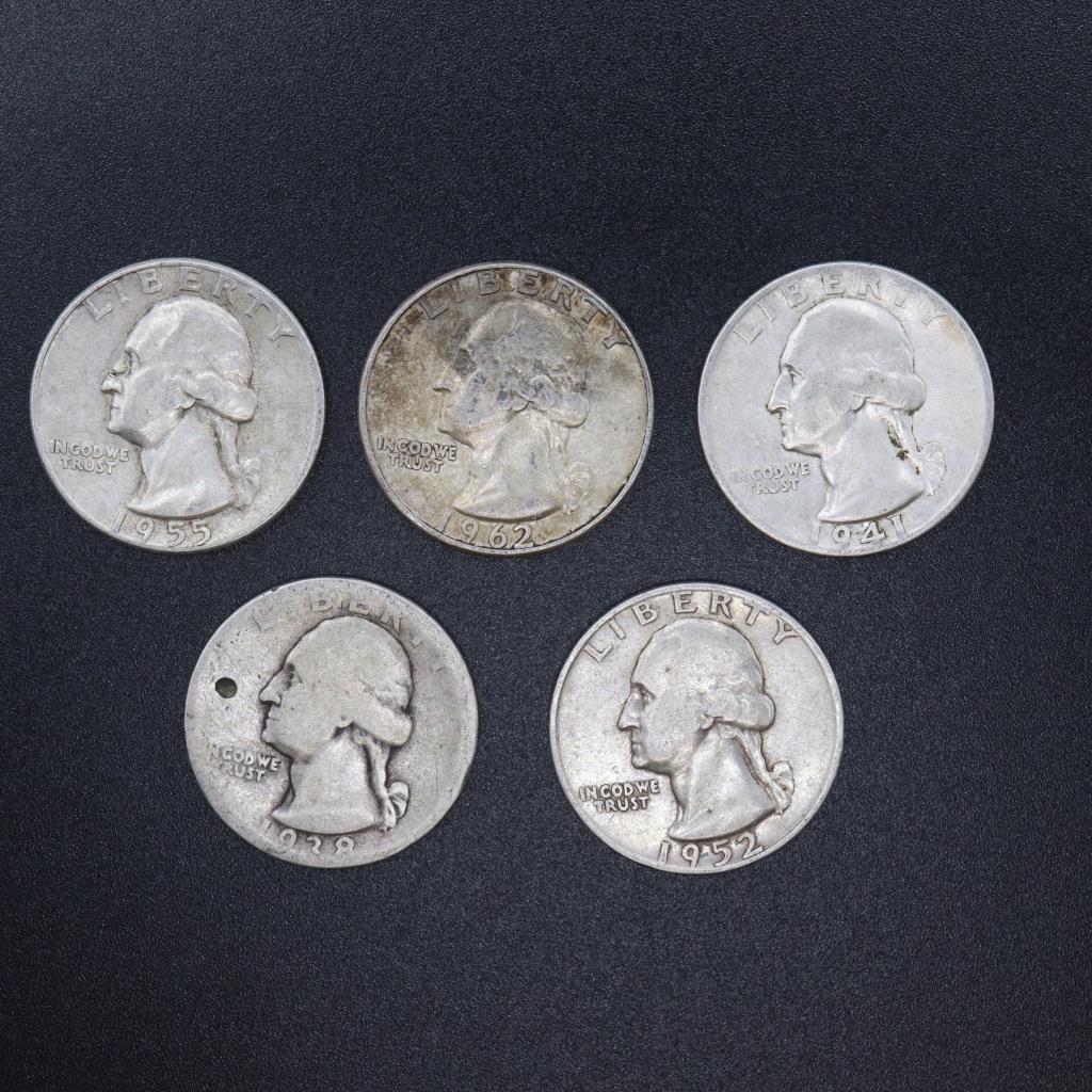 5 US Washington Silver Quarters | Property Room