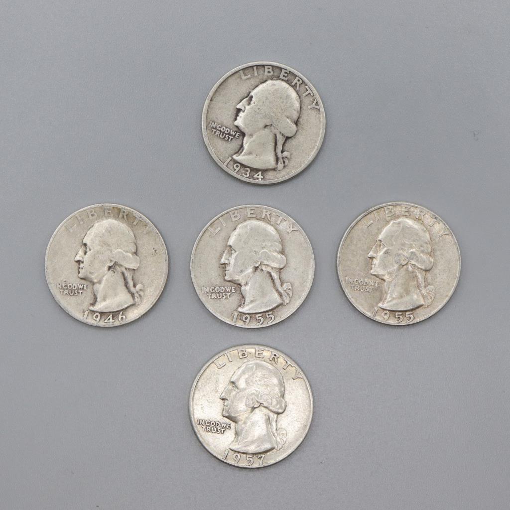 5 US Washington Silver Quarters | Property Room