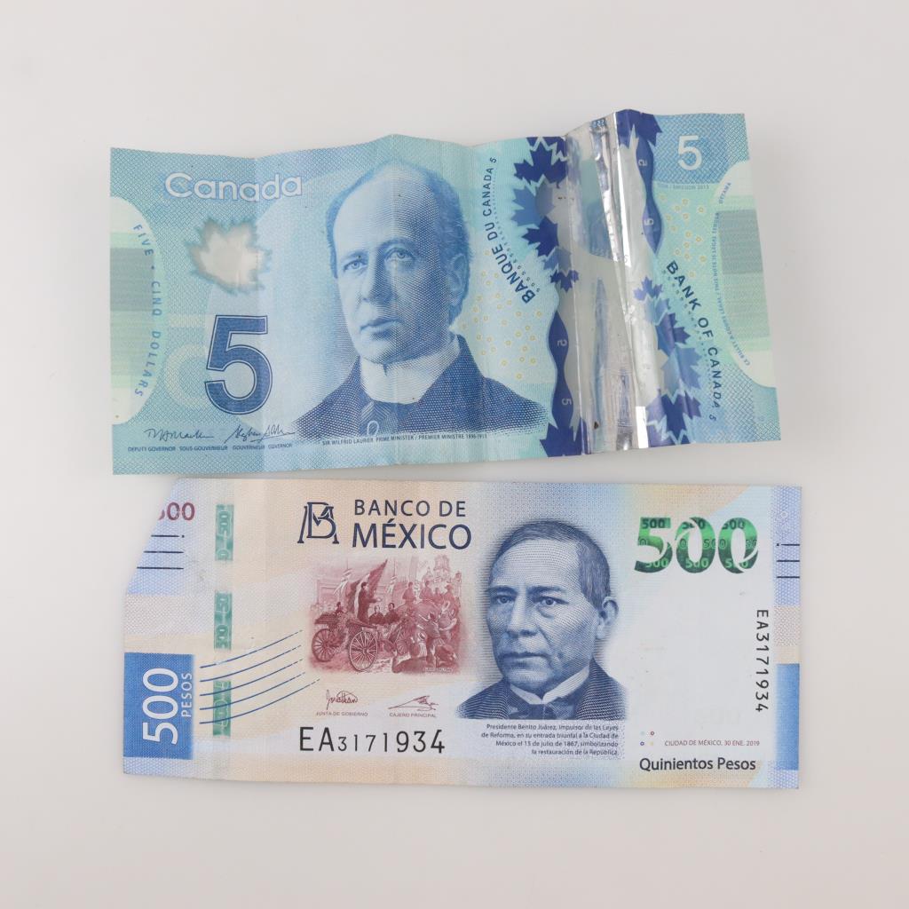500 Mexican Pesos And 5 Canadian Dollars | Property Room