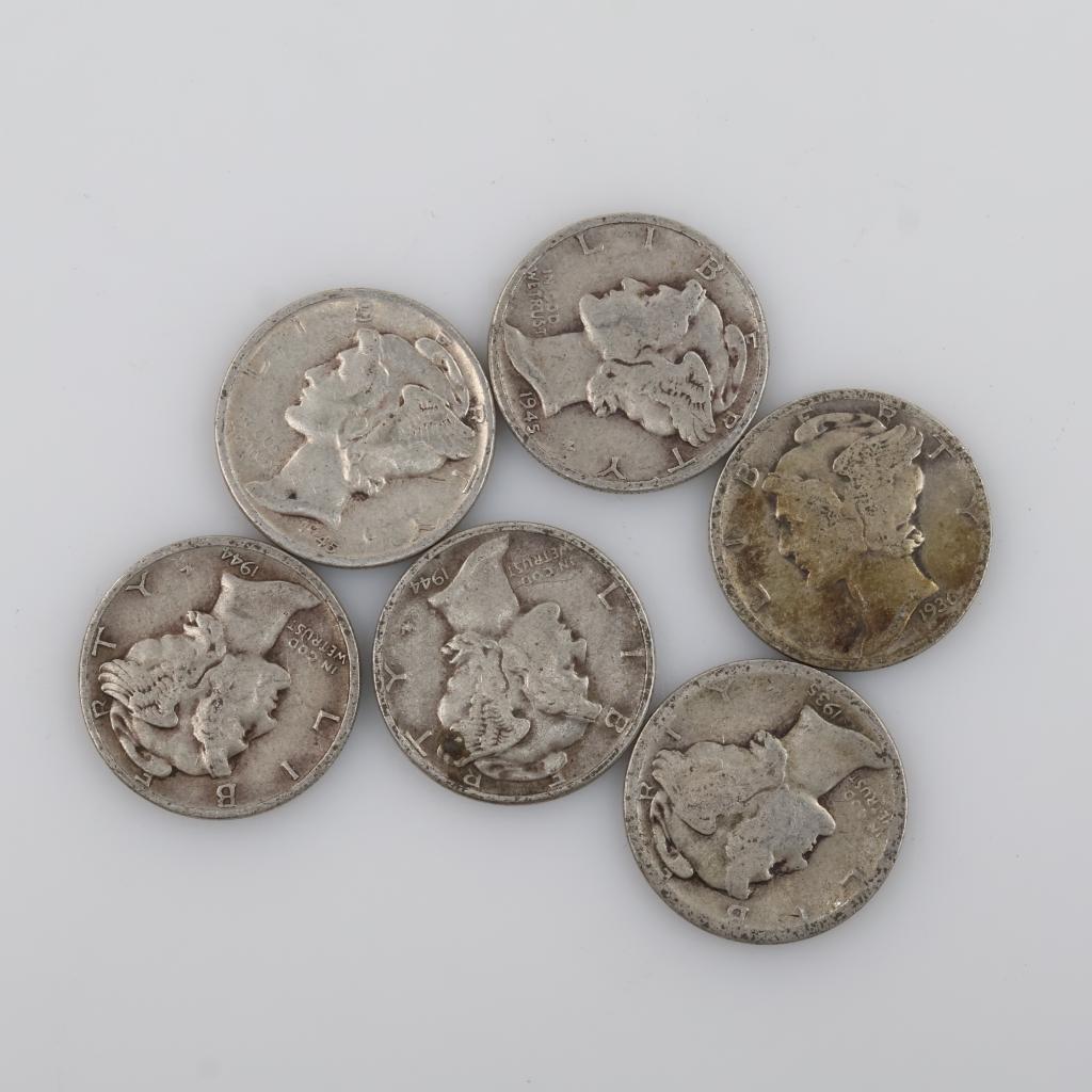 6 US Silver Mercury Dimes | Property Room