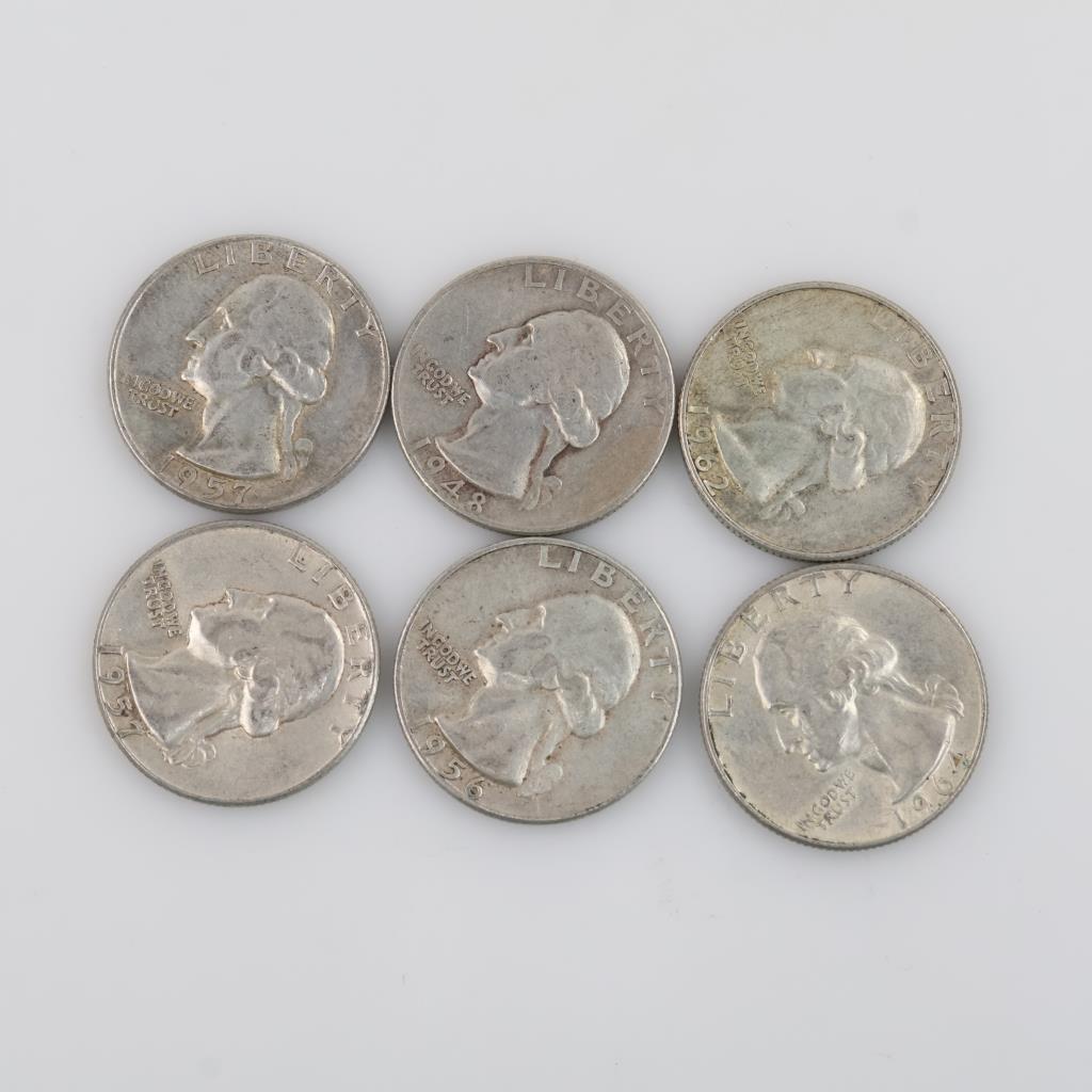6 US Washington Silver Quarters | Property Room