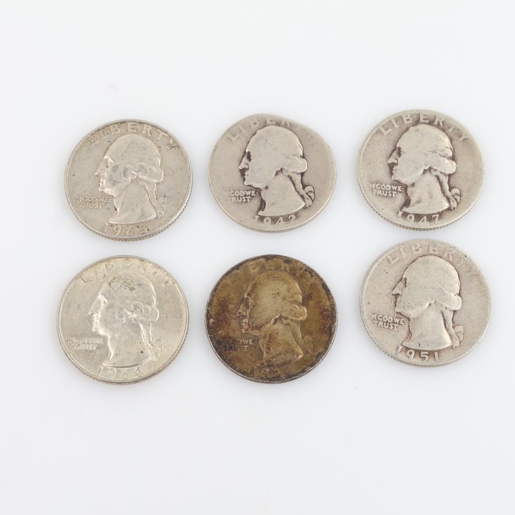 6 US Washington Silver Quarters | Property Room
