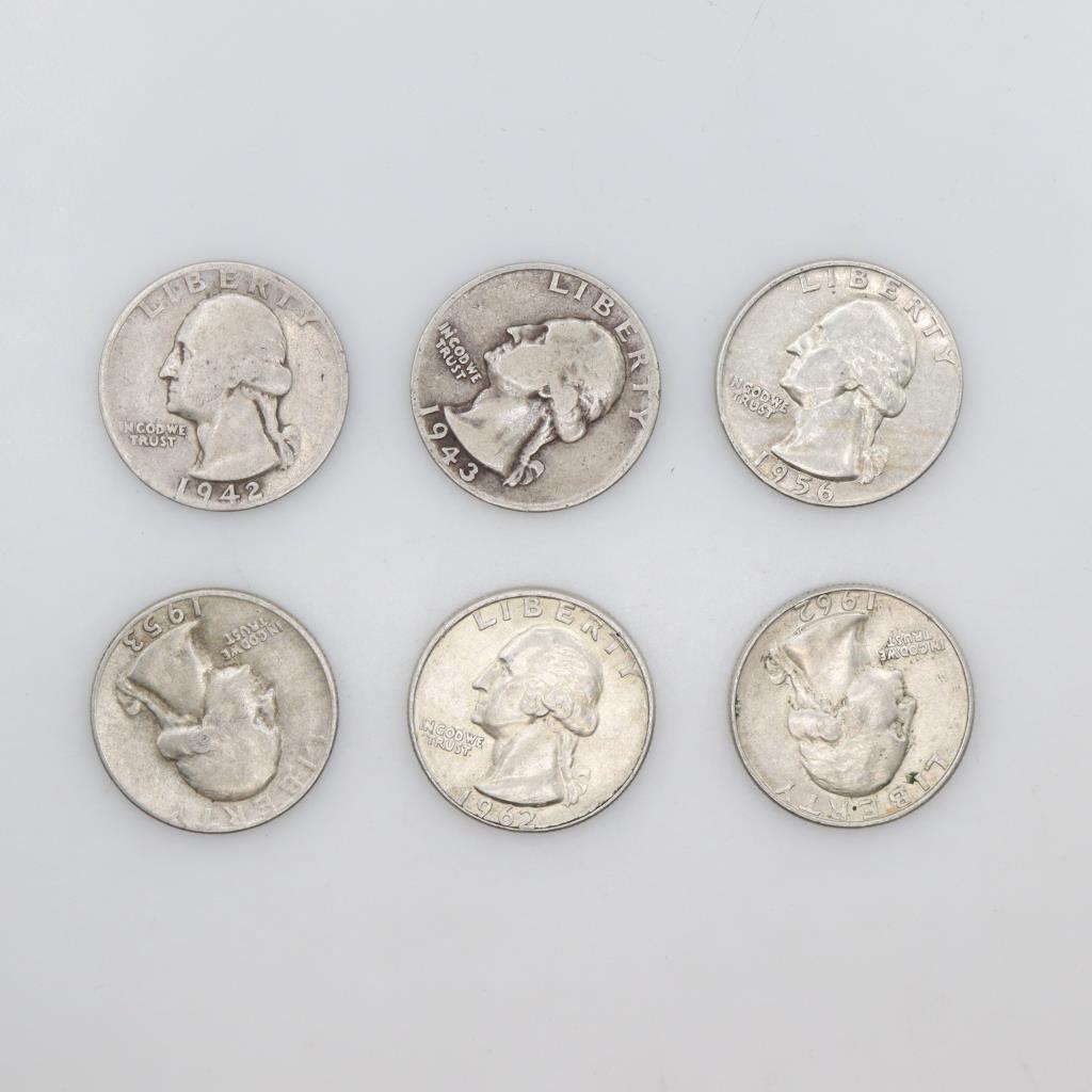 6 US Washington Silver Quarters | Property Room