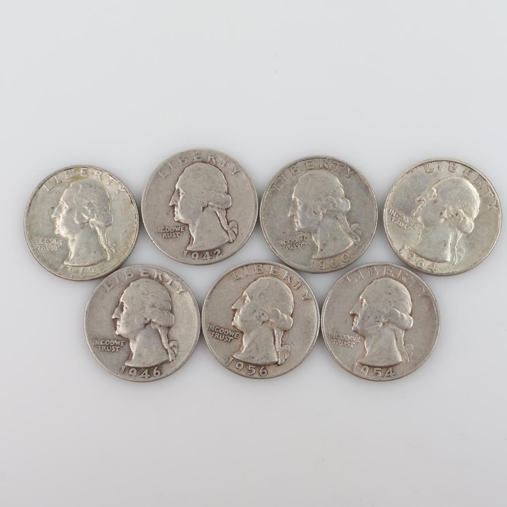 7 US Washington Silver Quarters | Property Room