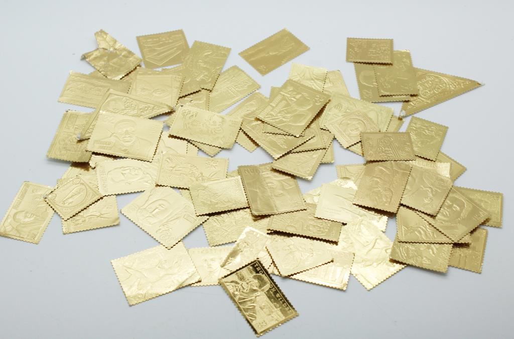 70 US Postage Stamps Layered In 22kt Gold | Property Room