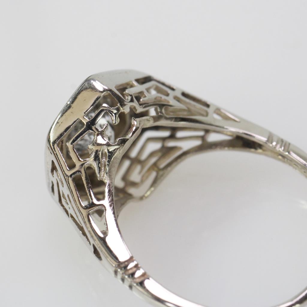 .75ct Diamond 14k White Gold Filigree Signet Ring, 2.2g | Property Room