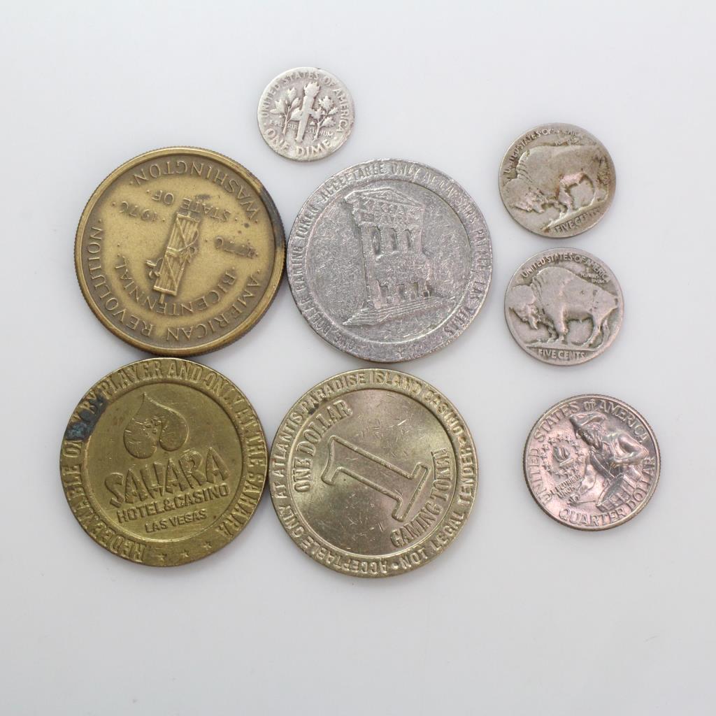 8 Assorted US Coins And Tokens, Includes 1 Silver | Property Room