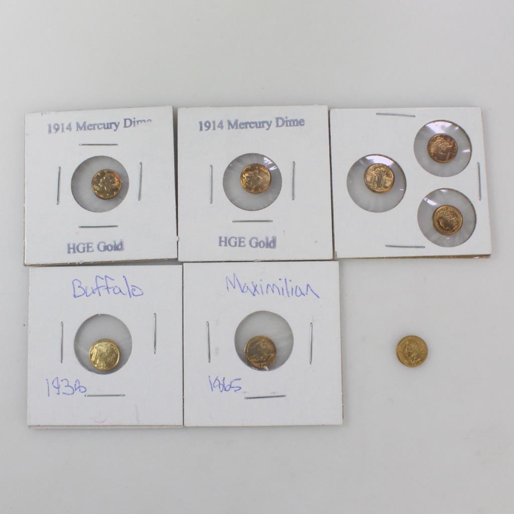 8 Novelty Gold Plated Mini Coins | Property Room