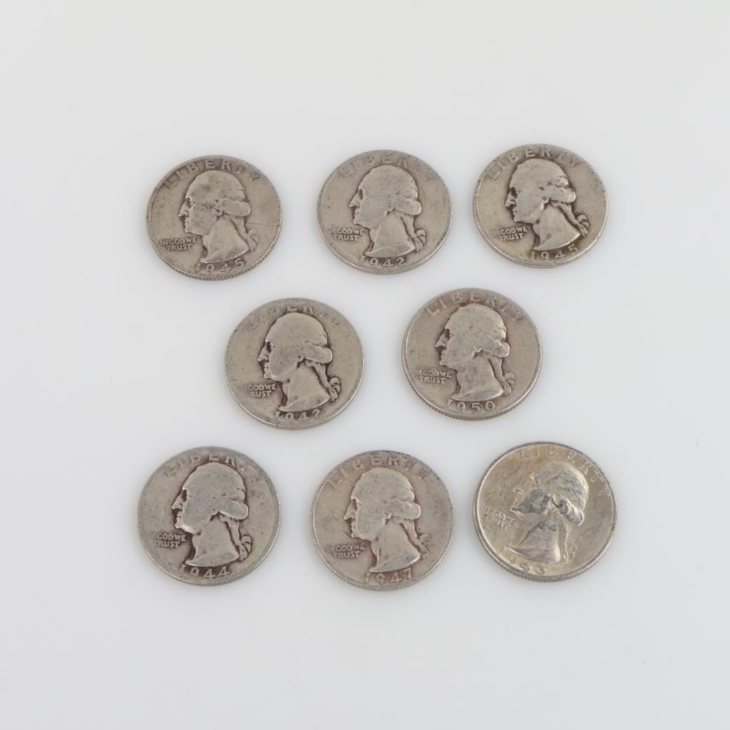 8 US Washington Silver Quarters | Property Room