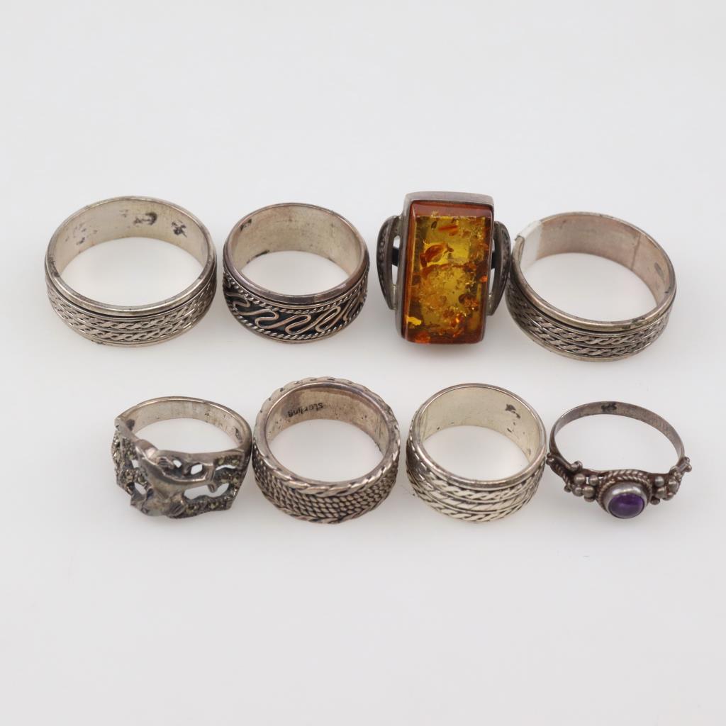 .800-.900 Silver Rings, 8 Pieces | Property Room