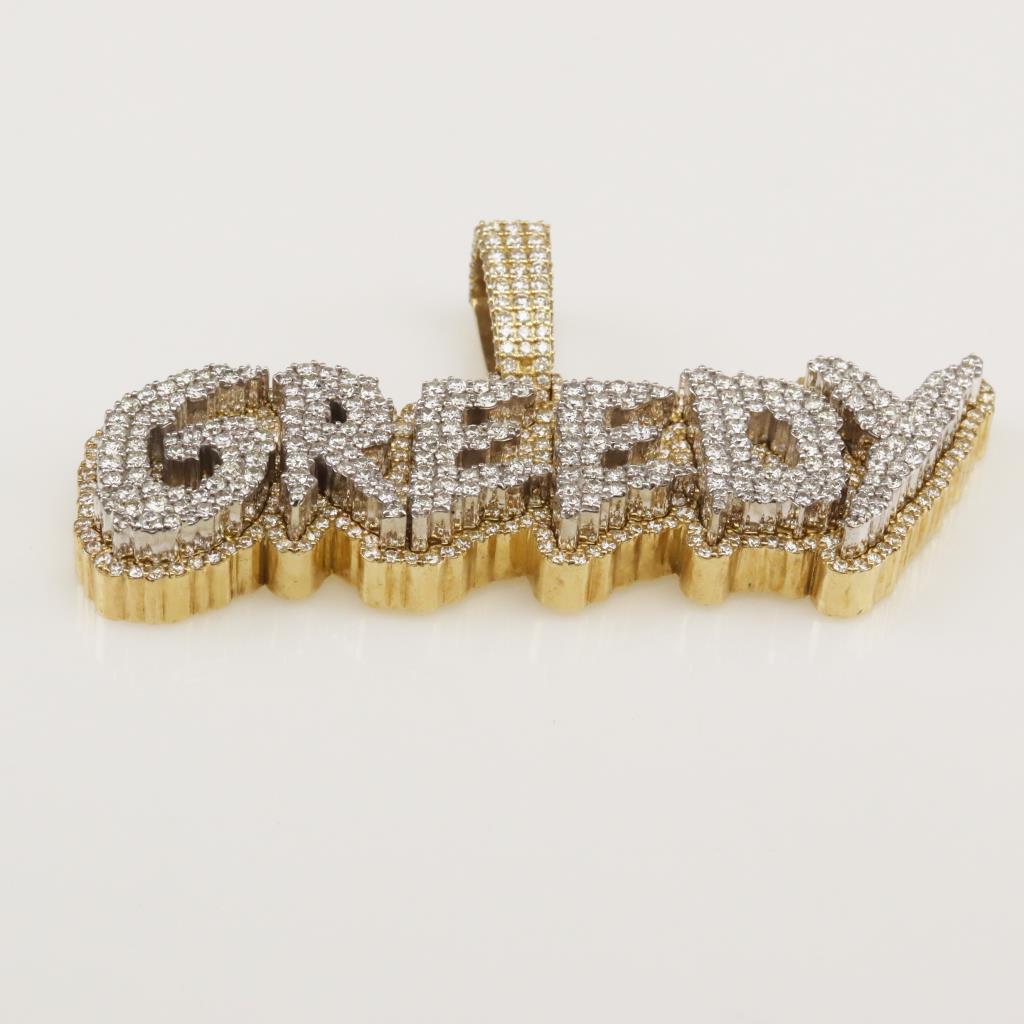 8.48cts TW Diamond 10kt Gold "Greedy" Pendant-Evaluated By Our ...