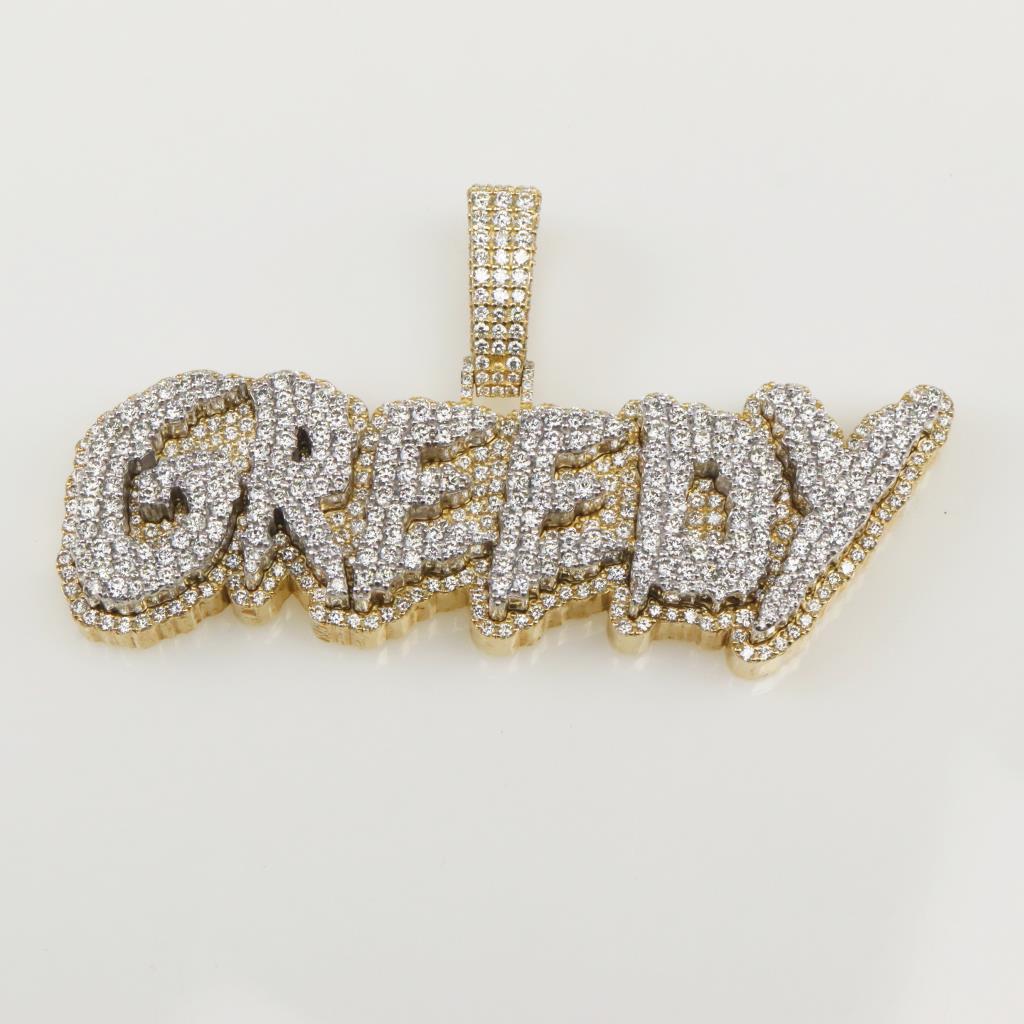 8.48cts TW Diamond 10kt Gold "Greedy" Pendant-Evaluated By Our ...