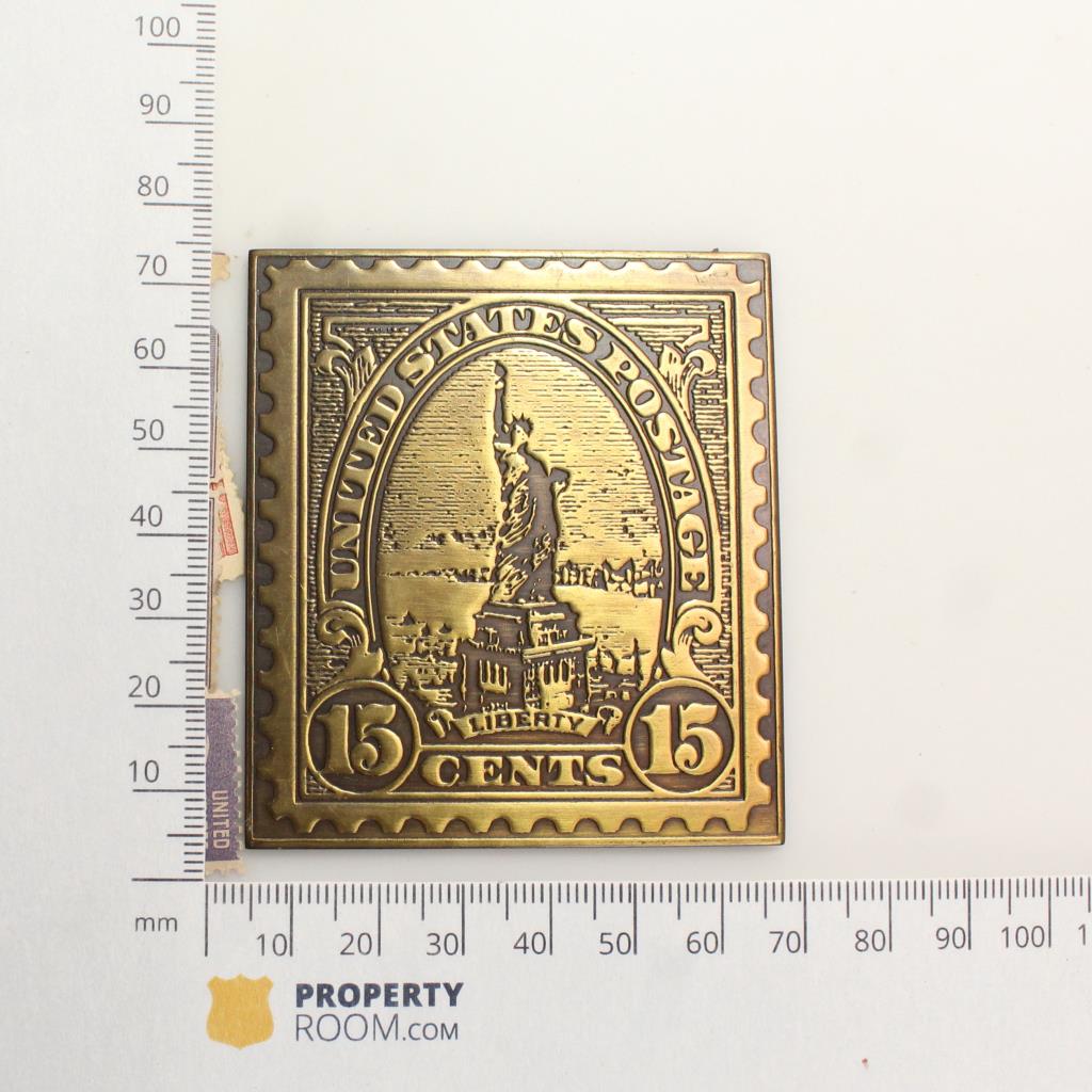 9 Postage Stamps And Brass Postage Stamp Plate | Property Room