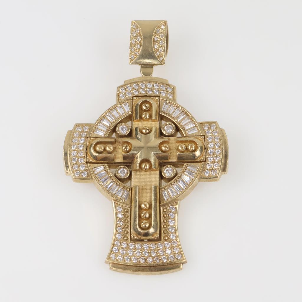 9.86cts CZ 10kt Gold Open Back Cross Pendant-Evaluated By Our Certified ...