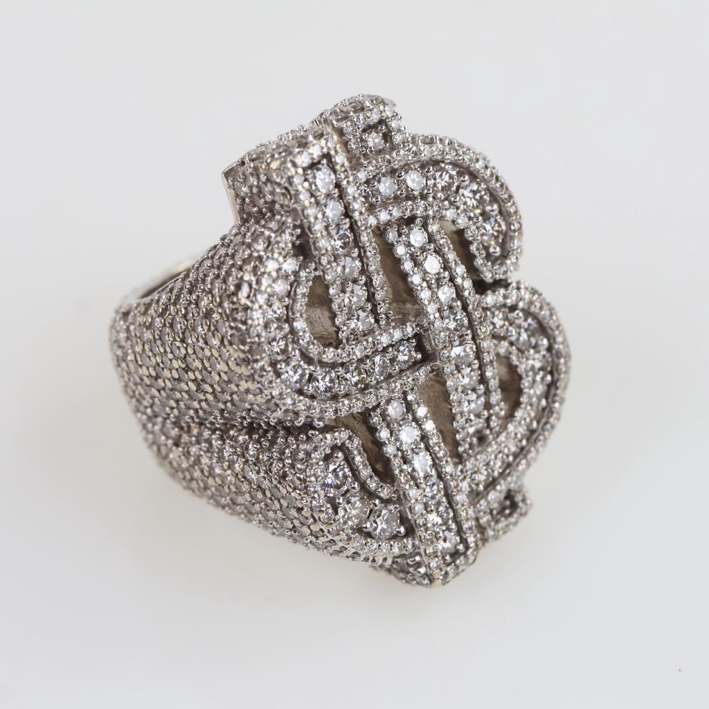 9.93cts TW Diamond 10kt White Gold Dollar Sign Ring-Evaluated By Our ...
